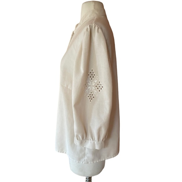 Vintage | Tops | Vintage Light Beige Open Weave Arm Button Down Shirt ...